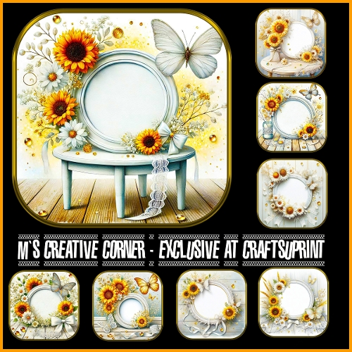 DR 8 DIFFERENT ROUND FRAME TOPPERS WITH SUNFLOWERS AND BUTTERLFY ...