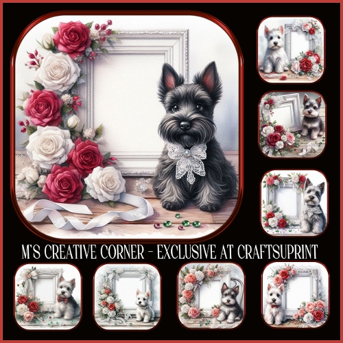DR 8 DIFFERENT TOPPERS/CARDFRONTS WITH SCOTTISH TERRIERS AND ROSES ...