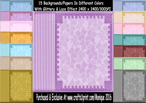 15 Backgrounds With Glittery & Lace In Different Colors 8 x 8 ...