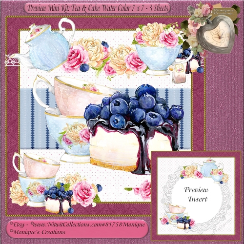 Mini Kit: Tea & Cake Water Color 7 x 7 - CUP886544_2246 | Craftsuprint