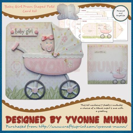 Baby Girl Pram Shaped Fold Card Kit - CUP554429_2111 | Craftsuprint