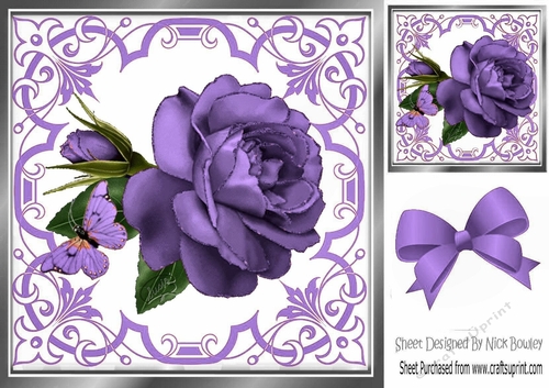 Pretty ornate purple scroll 8x8 card front/insert frame with stunning ...