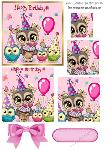 cute owl with cupcake and friends, square pyramids - CUP1007048_415 ...