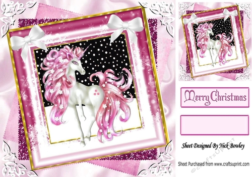Pink fantasy unicorn in glitter stacked christmas frame 8x8 ...