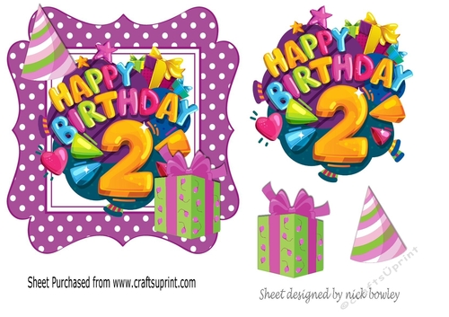 2nd Birthday in funky purple polkadot frame with present - CUP1010785 ...