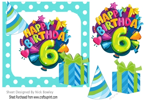6th Birthday in funky turq polkadot frame with present 7x7 - CUP1013537 ...