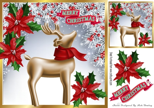 Pretty christmas gold deer in white berry frame 8x8 - CUP1014268_415 ...
