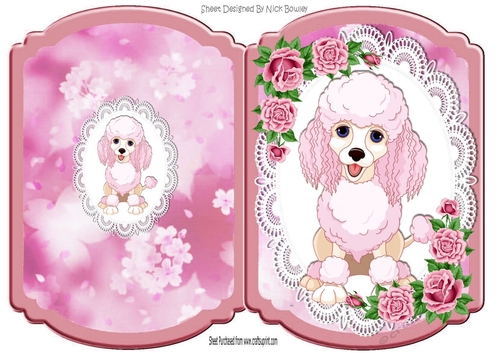 pink princess poodle with roses folded bracket card - CUP1023820_415 ...