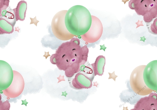Cute baby pink teddy with balloons backing paper (big) - CUP1037081_415 ...