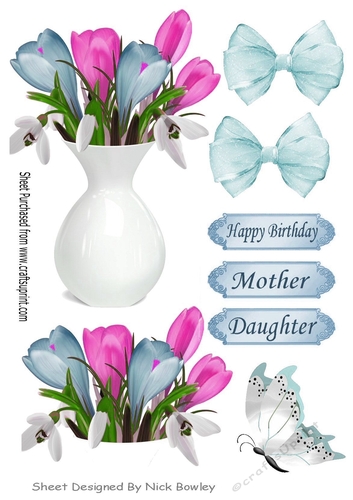Pretty pink/blue Crocuses in a vase with bow cut outs - CUP1038461_415 ...