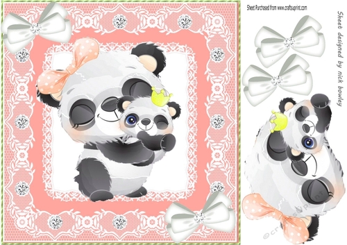 Cute panda with baby in peach lace 8x8 frame - CUP1053638_415 ...