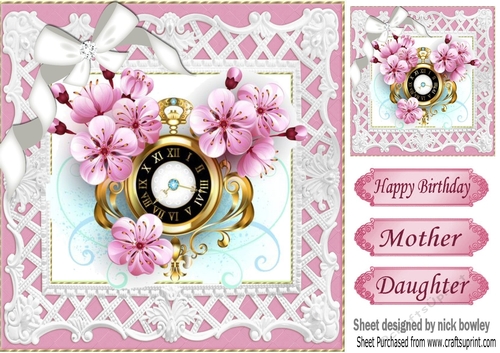 Pretty pink floral clock with white bow 8x8 - CUP1071882_415 | Craftsuprint