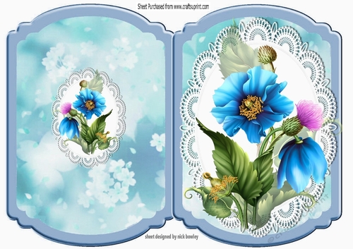 Pretty blue flowers on lace bracket fold card - CUP1143883_415 ...
