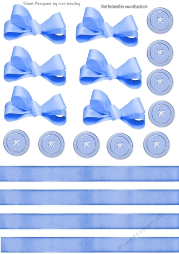 Pretty blue collection cut outs of bows/borders and buttons ...