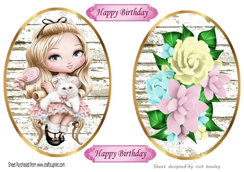 two pretty oval toppers of little girl and flowers - CUP1162885_415 ...