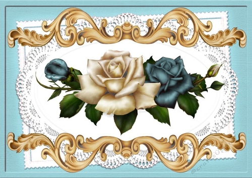 Pretty blue/cream roses on lace A4 Ornate Card Big - CUP1173426_415 ...