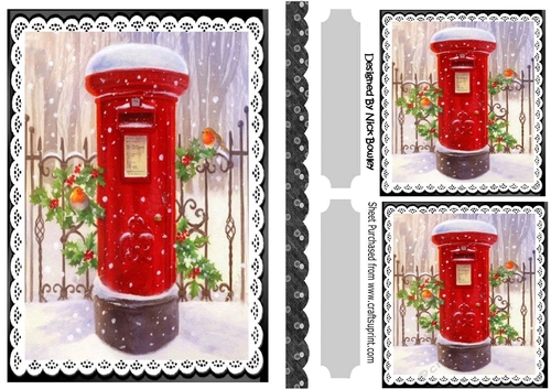 Red Pillar Box with Robins in the Snow A5 Black lace frame - CUP1174039 ...