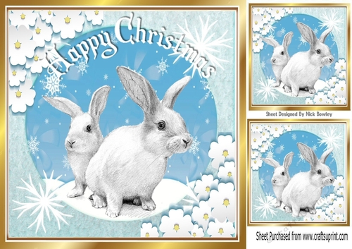 Lovely snow bunnies in snow scene 8x8 - CUP1182405_415 | Craftsuprint