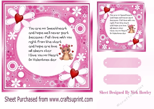 Sweet little valentine bear with hearts/flowers 7x7 insert - CUP1188761 ...