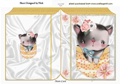 Cute little kitty in pocket with flowers A5 Folded Book (one ...