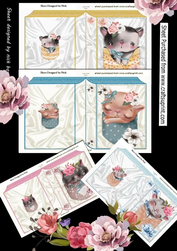 4 Cute little kitties in pockets with flowers A5 Folded Books Mini kit ...