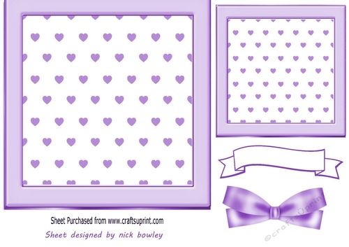 Lovely Purple Heart Toppers 7x7 with Bow - CUP1192240_415 | Craftsuprint