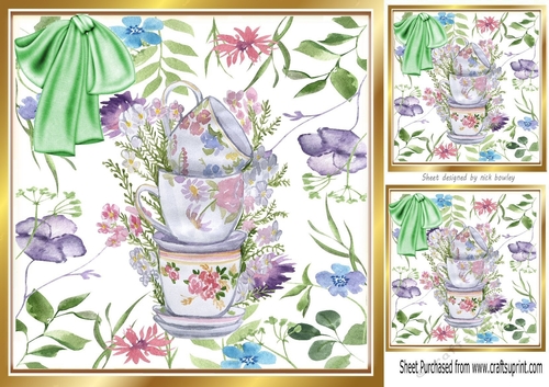 Pretty flower 8x8 Card front with painted floral teacups - CUP1192583 ...