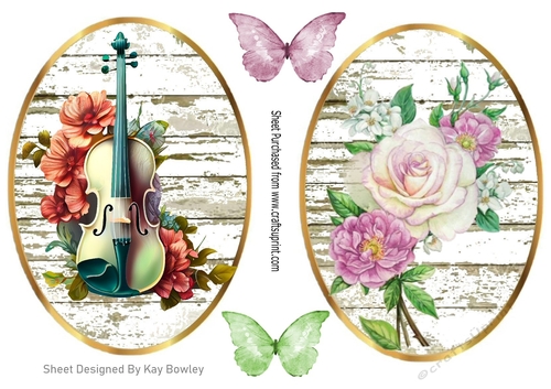 Two Lovely Oval Toppers With Violin And Flowers With Butterflies ...