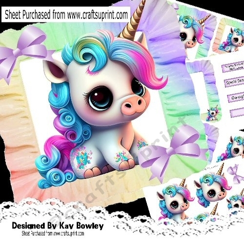 Pretty Rainbow Unicorn With Purple Bows in 7x7 Frill Frame Mini Kit (2 ...