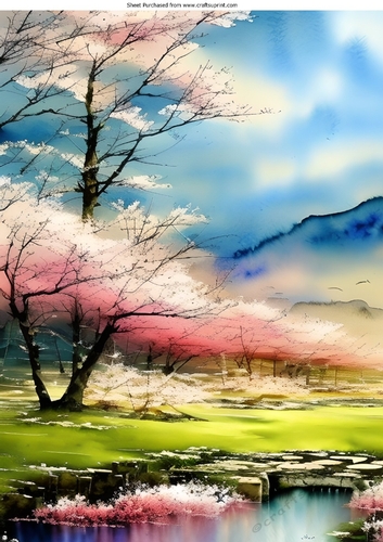 Pretty Pink Flowers With A Stream A4 - CUP1213288_415 | Craftsuprint