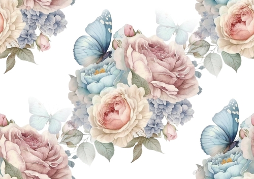 Butterflies And Pink Shades Of Roses/Flowers Backing Paper (Big ...
