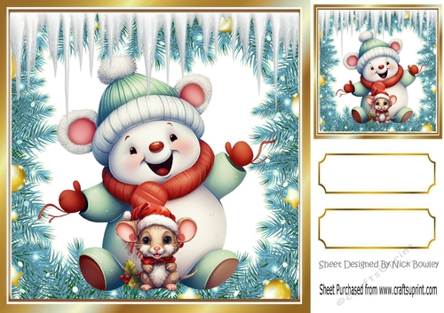 Cute Snowman With Little Mouse With Icicles 8x8 - CUP1227340_415 ...