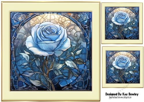 Beautiful Blue Rose In Stained Glass In Cream/Gold 8X8 Frame (Four ...
