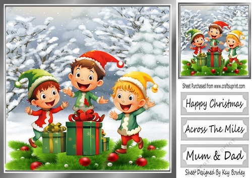 Santas Cheeky Elves In The Snow With Holly 8x8 (two) - CUP1239303_415 ...