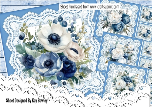 4 Pretty Blue And White Shades Of Flowers On Lace 8X8 Mini Kit ...