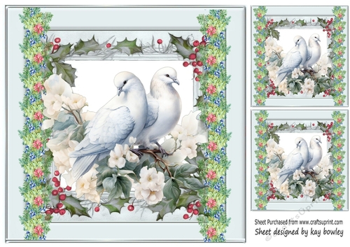 Pretty Silver And Floral Card Front With Beautiful Doves 8x8 (Three ...