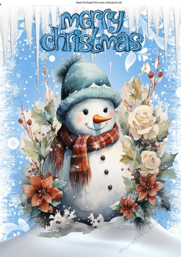 Lovely Ice Blue & White Snowflakes And With Snowman A4 (Two ...