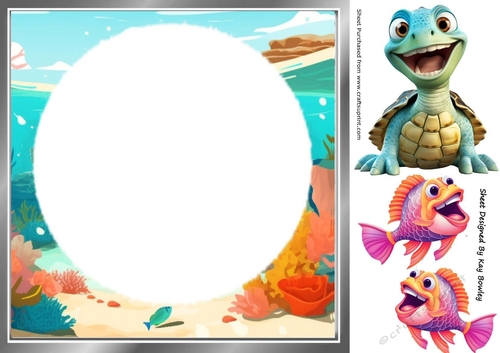 Lovely Under The Sea Turtle With Fish 8x8 Insert/Card Front ...