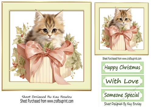 Cute Kitten With Christmas Present In Cream 7x7 Frame TWO - CUP1251521 ...