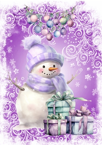 Purple Christmas With Snowman, Presents & Baubles A4 - CUP1252270_415 ...