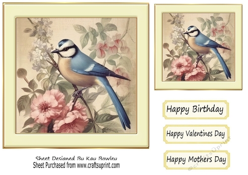 Pretty Blue Bird, Pink Flowers, Cream 7x7 One - CUP1260658_415 ...