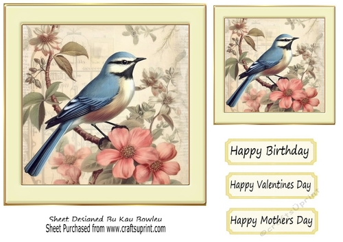 Pretty Blue Bird, Pink Flowers, Cream Frame 7x7 Four - CUP1260710_415 ...