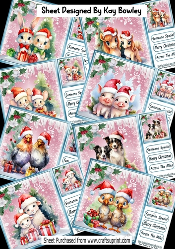 8 Lovely Pink Christmas With Snow/ Icicles 8x8 Animals BUMPER KIT ...