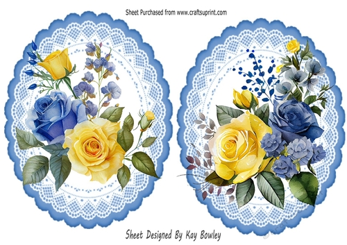 2 Pretty Blue/Yellow Rose Toppers (One) - CUP1271224_415 | Craftsuprint