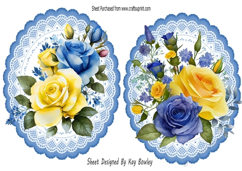 2 Pretty Blue/Yellow Rose Toppers (Three) - CUP1271226_415 | Craftsuprint