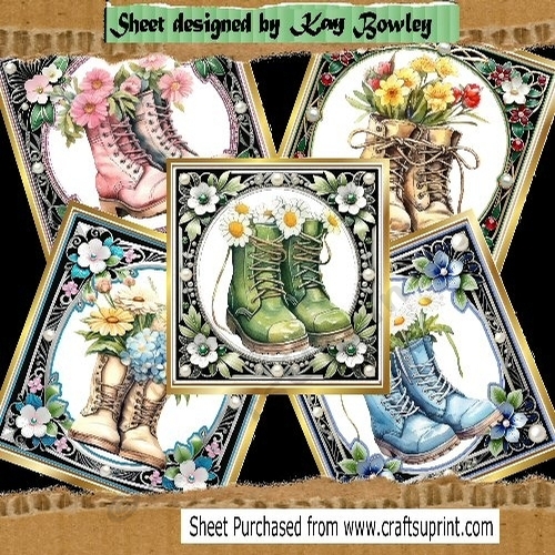5 Lovely 8x8 Toppers of Gardening Boots With Flowers Mini Kit ...