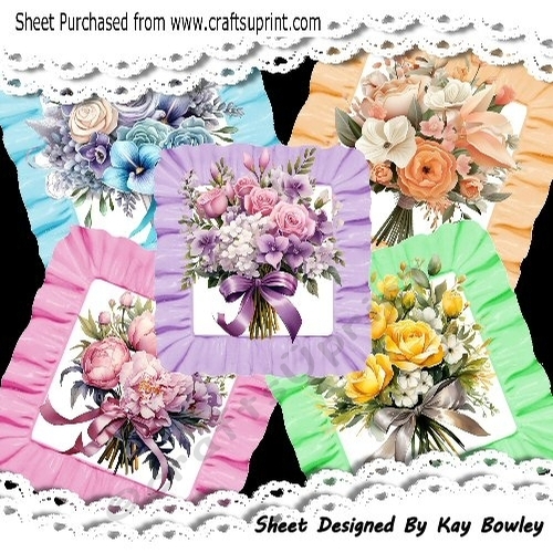 5 Pretty Coloured Frill Frames With Bouquets 8x8 Toppers Mini Kit ...
