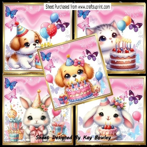 5 Cute Animals Birthday Parties 8x8 With Butterflies/Balloons Mini Kit ...