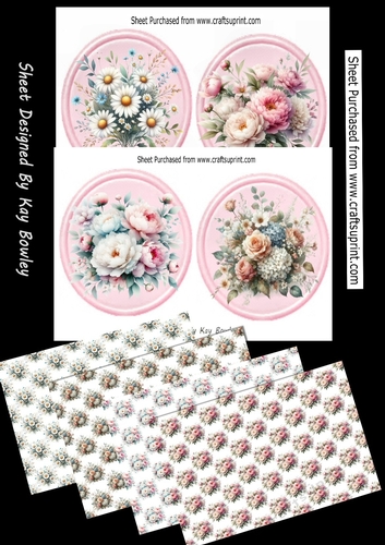4 Pretty Floral Pink Toppers, 4 A4 Matching Backing Papers Mini Kit ...