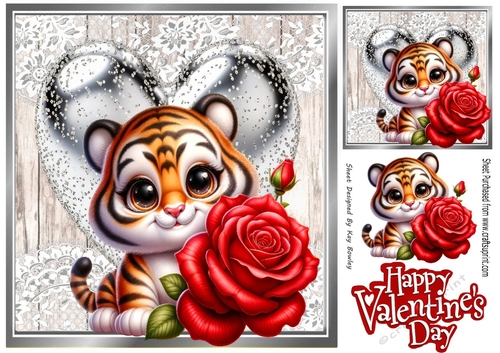 Cute Valentine Tiger With Silver Heart & Roses 8x8 - CUP1284062_415 ...